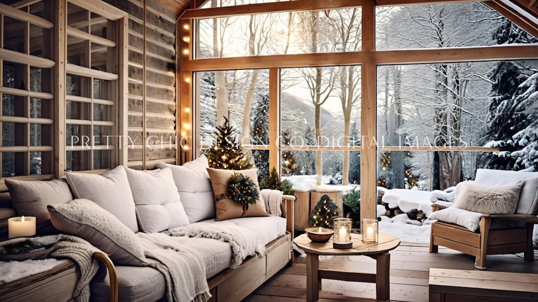 Zoom Background, Cozy Winter Porch Background for Meetings, Snowy ...