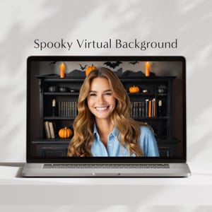 Zoom Background, Spooky Halloween Bookshelf Backdrop for Meetings ...