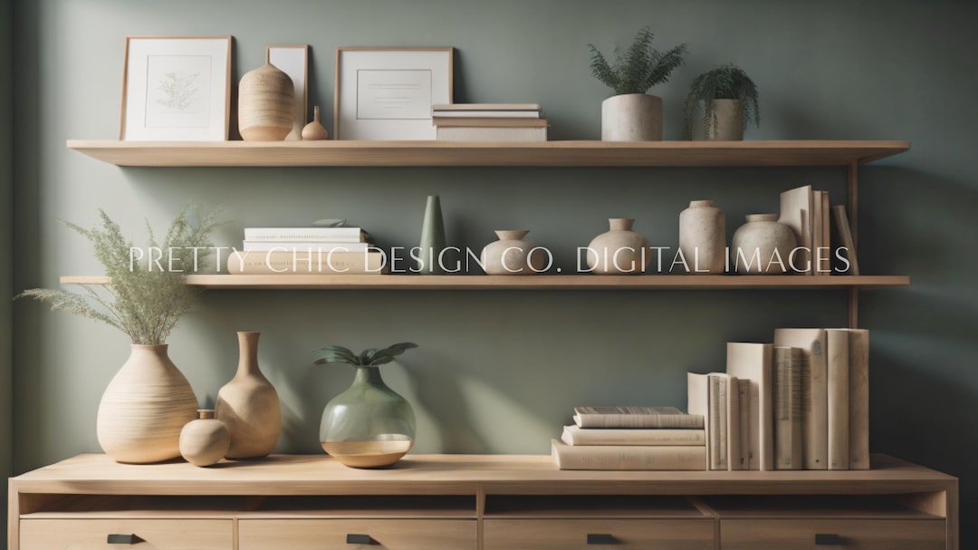 Zoom Background, Sage Aesthetic Shelves Background for Meetings ...