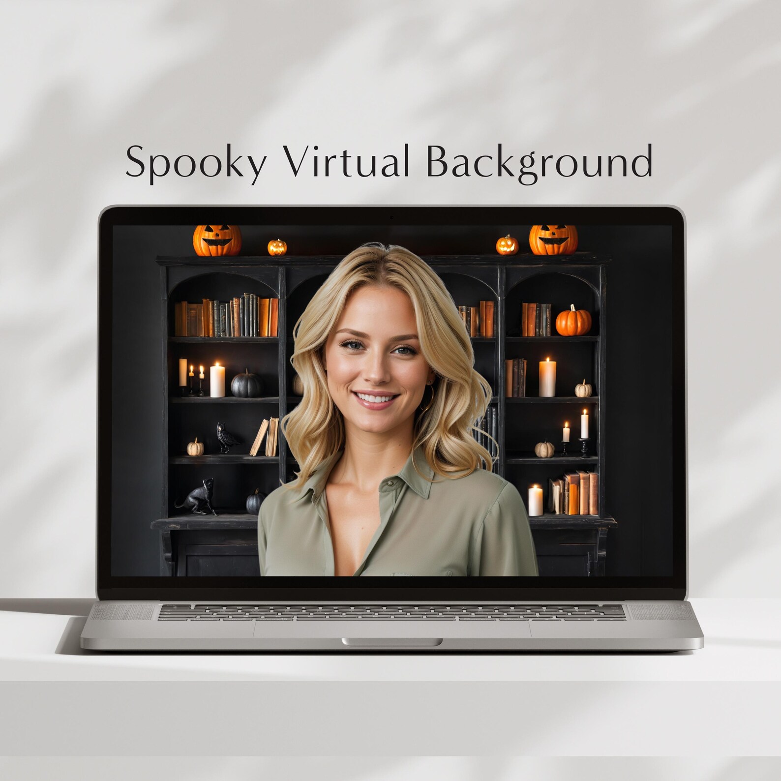 Zoom Background, Spooky Halloween Bookshelf Backdrop for Meetings ...