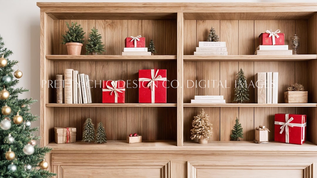 Holiday Bookshelf Zoom Background, Cozy Christmas Tree Backdrop for Meetings, Virtual Office ...