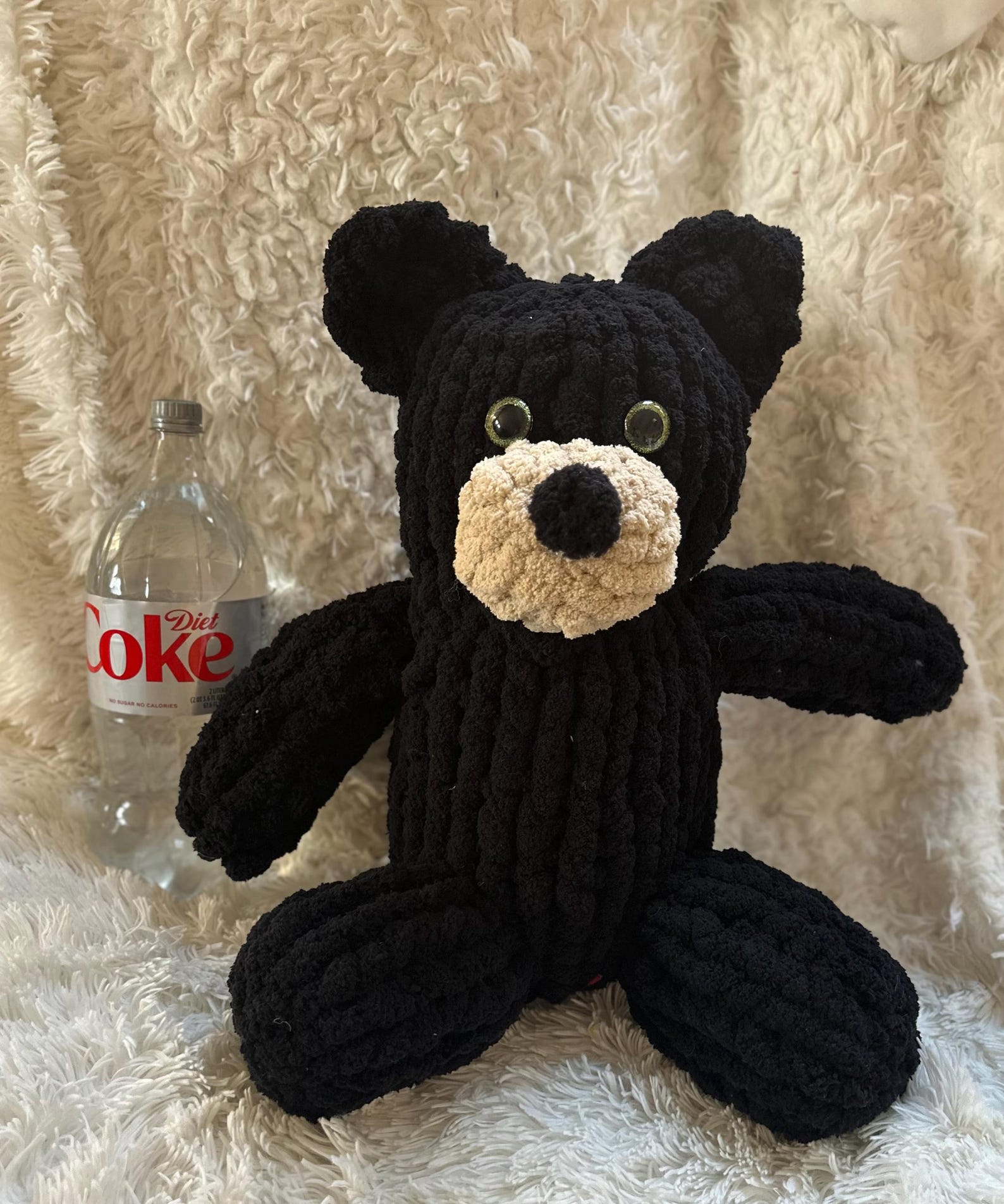 Handmade Chunky Knit Black Bear Plush Stuffie Emotional Support ...