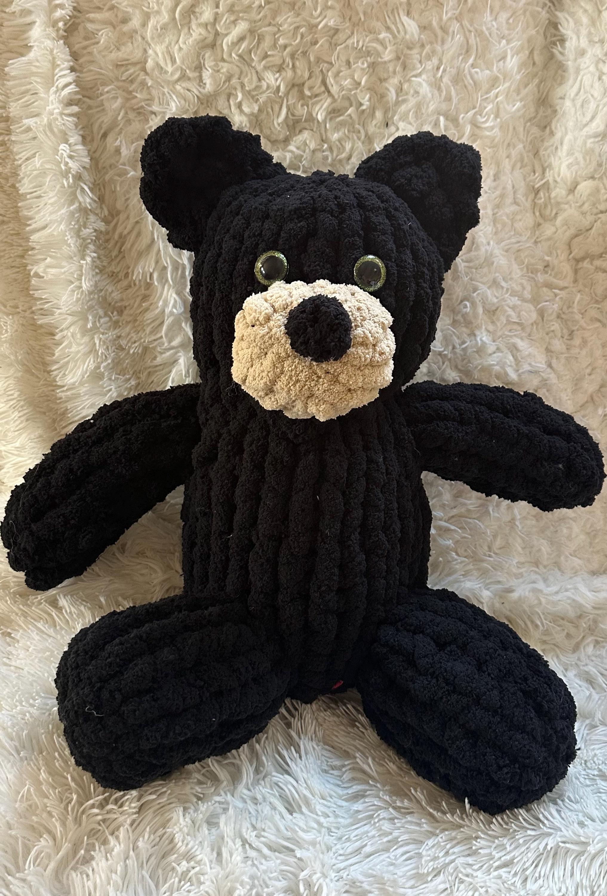 Handmade Chunky Knit Black Bear Plush Stuffie Emotional Support ...