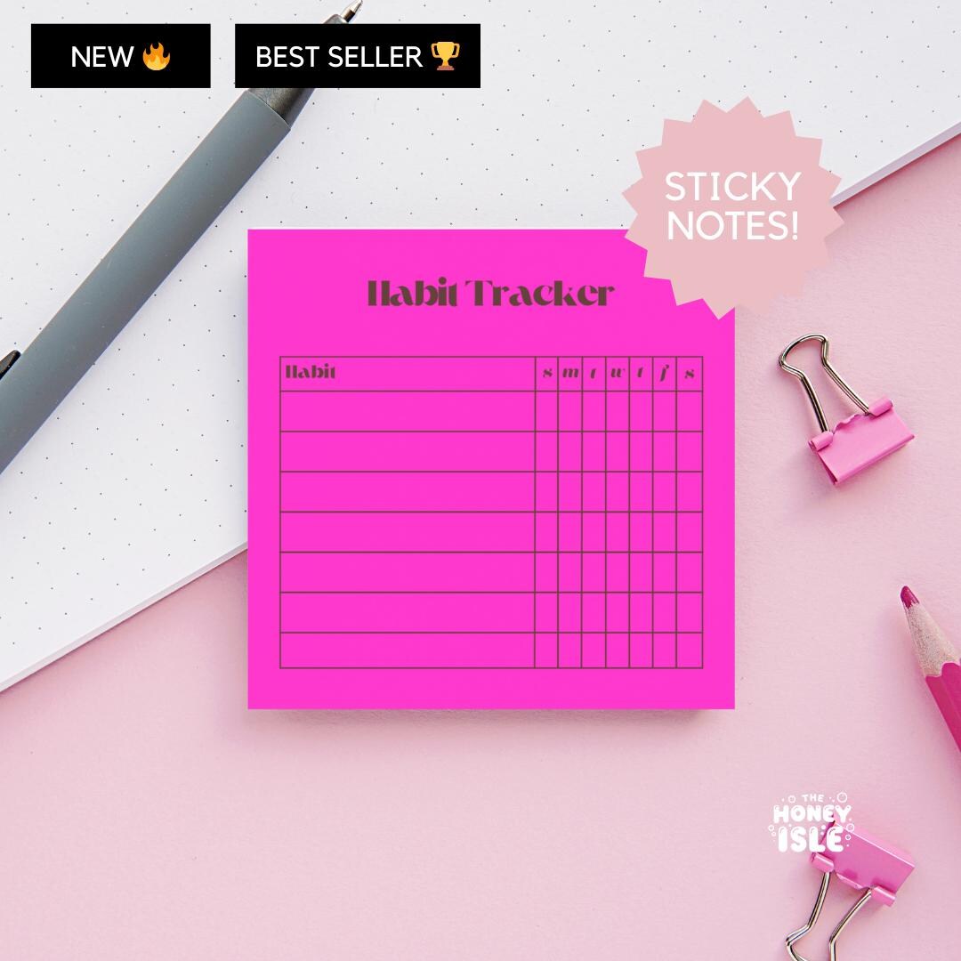 Hot Royal Pink Daily Habit Tracker Sticky Notes | Wellness Sticky Note ...