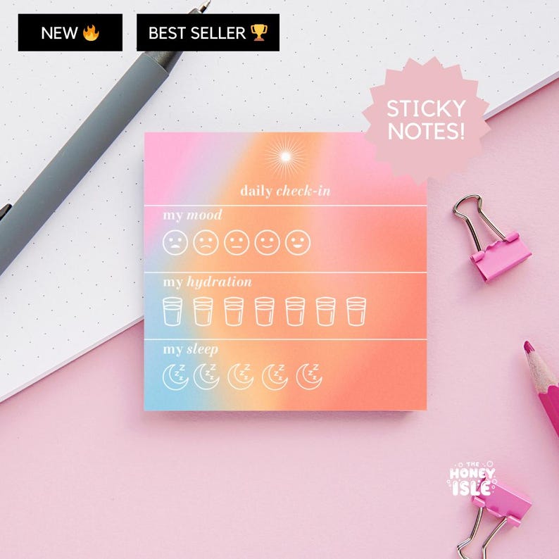 Soft Aura Aesthetic Daily Check-in Sticky Notes | Mood Hydration ...