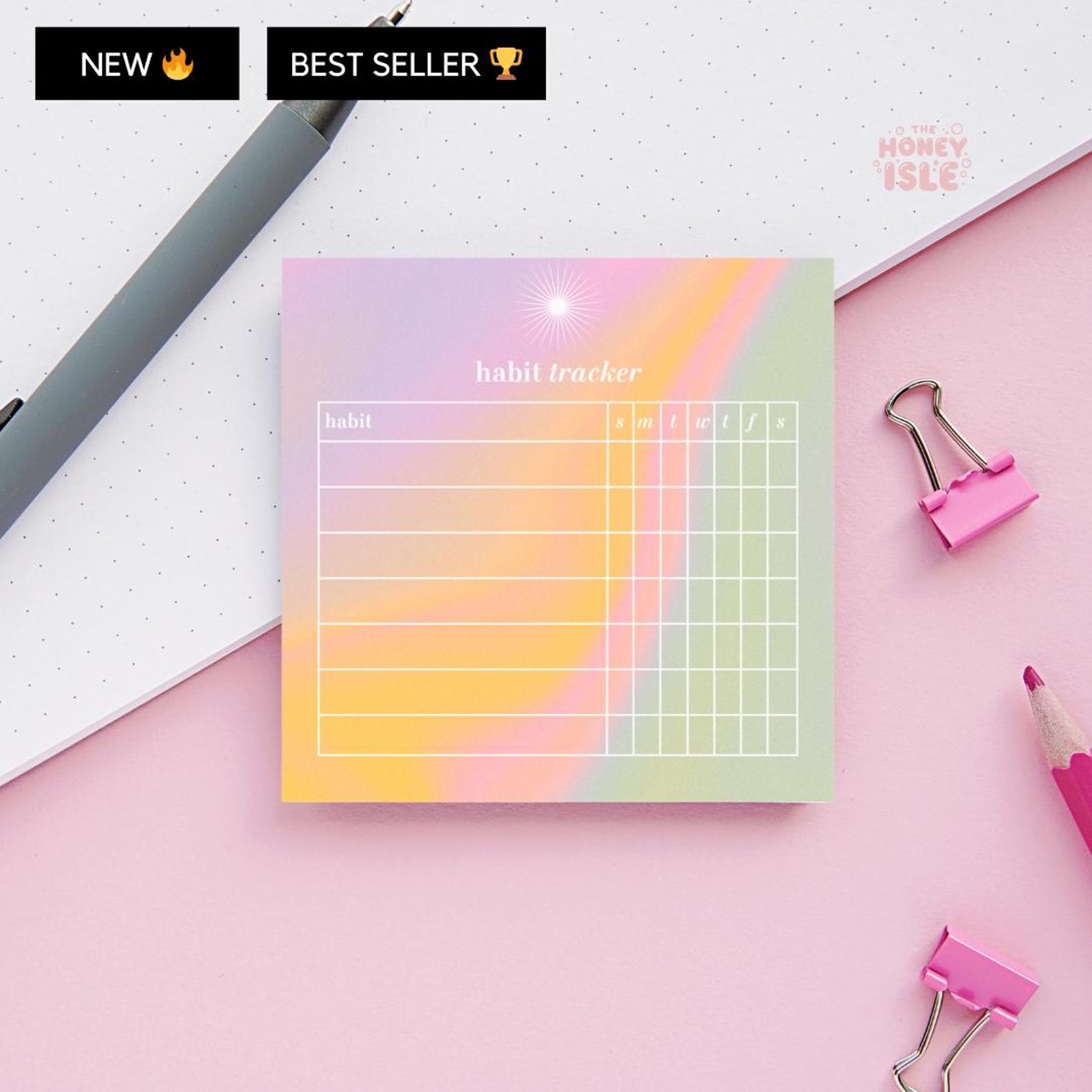 Soft Aura Aesthetic Daily Habit Tracker Sticky Notes | Mood Hydration ...