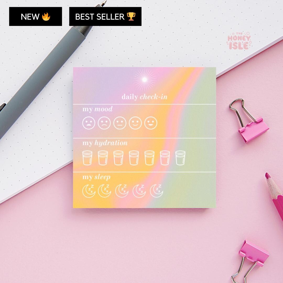 Soft Aura Aesthetic Daily Check-in Sticky Notes | Mood Hydration ...