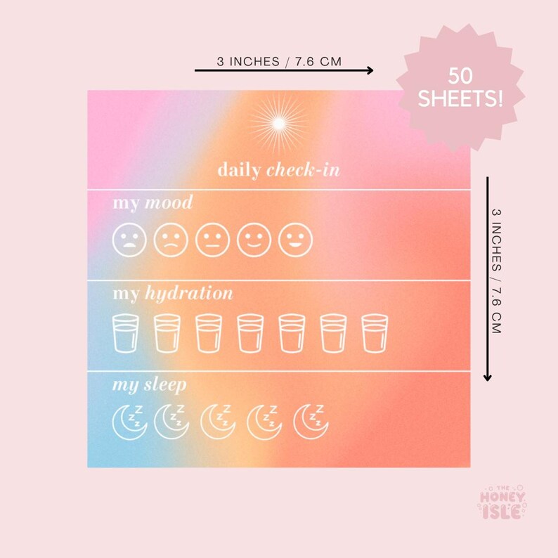 Soft Aura Aesthetic Daily Check-in Sticky Notes | Mood Hydration ...