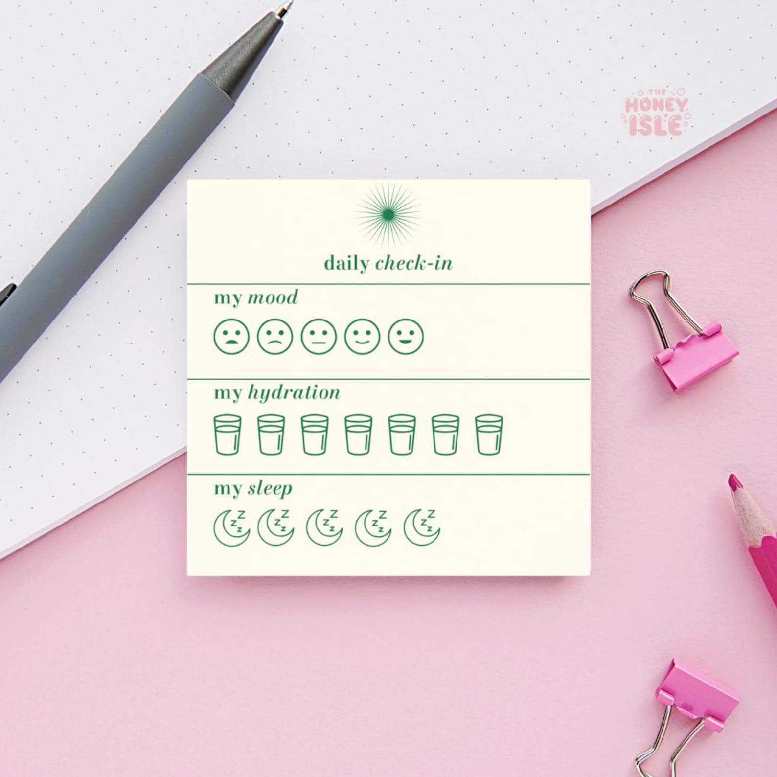 Luxe Vibes Aesthetic Daily Check-in Sticky Notes | Mood, Hydration ...