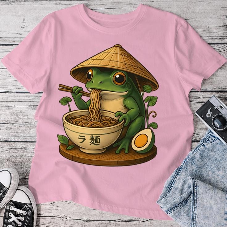 Frog Eating Ramen Kawaii Neko Japanese Noodles Anime Lovers T-shirt ...