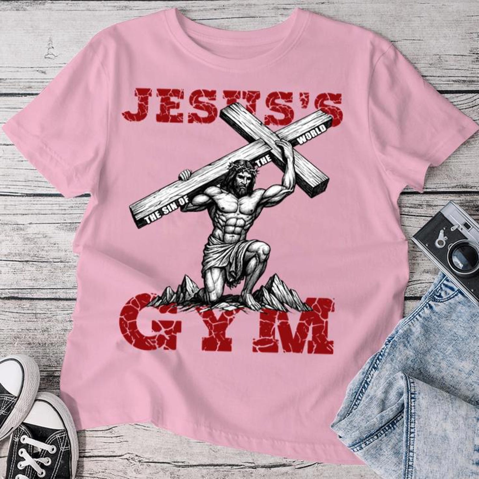 Christian Workout Tee Jesus's Gym Bodybuilder Motivation T-shirt, Faith ...