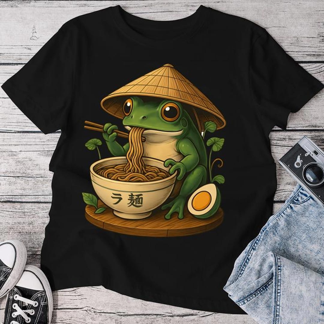 Frog Eating Ramen Kawaii Neko Japanese Noodles Anime Lovers T-shirt ...