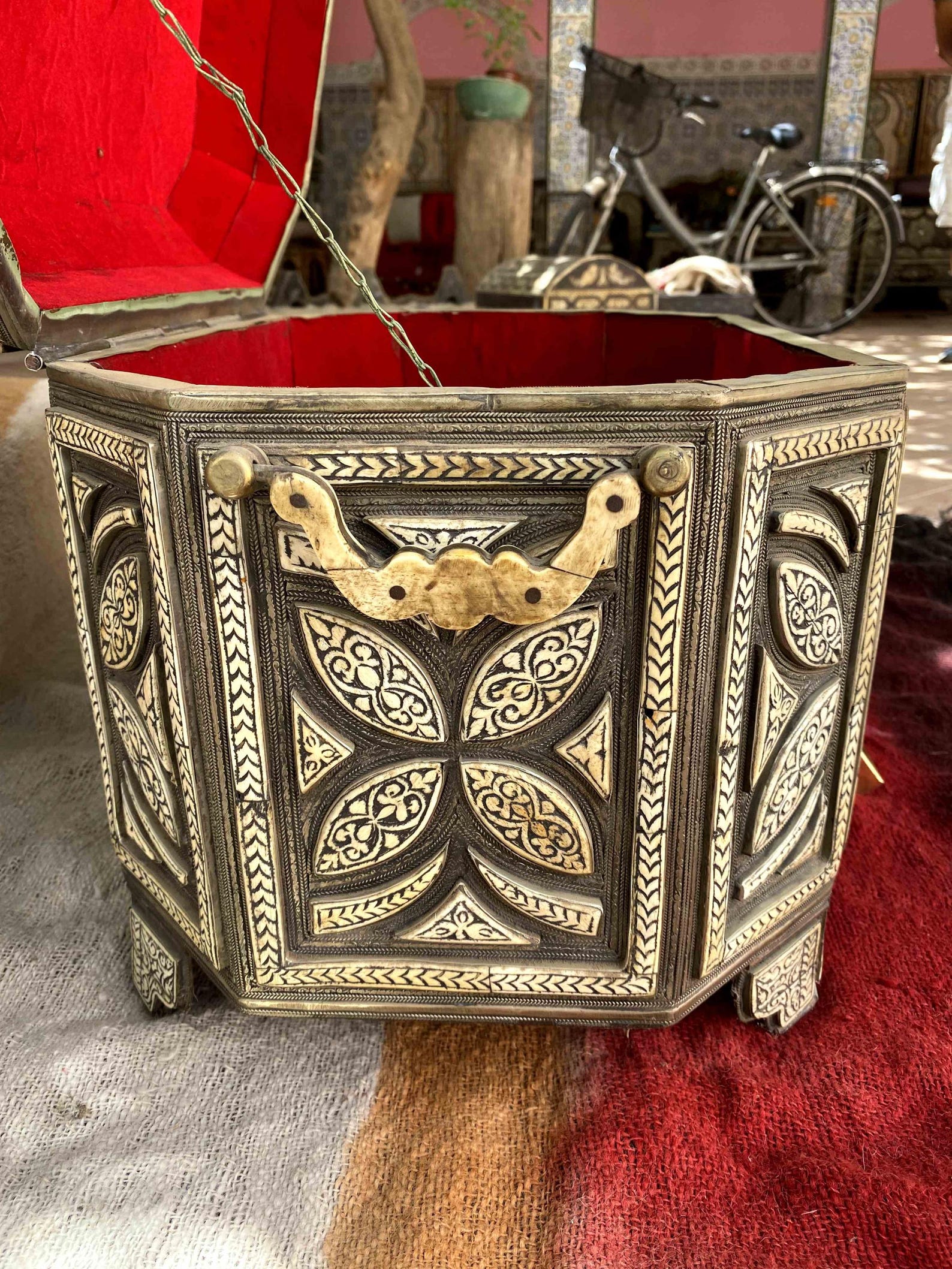 Vintage 1950s Berber Moroccan Box Handcrafted Wood & Camel Bone With ...