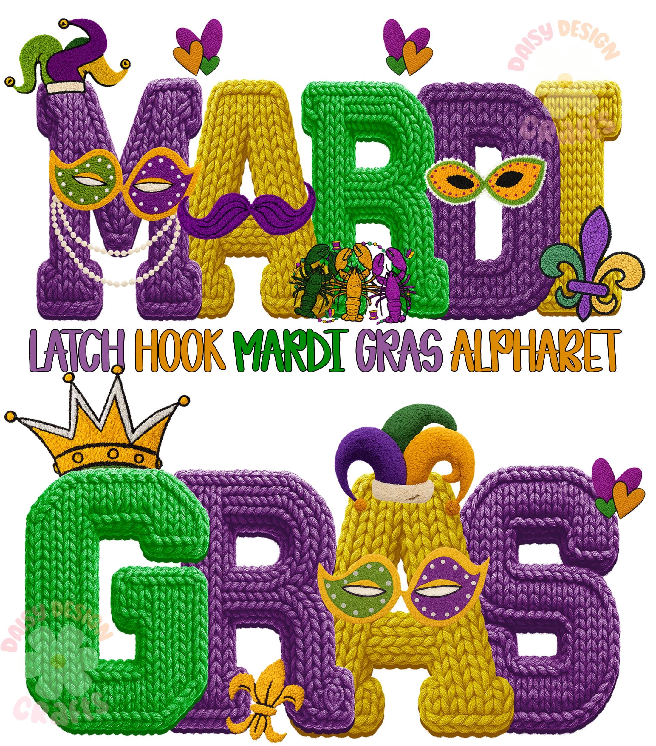 Mardi Gras Latch Hook Alphabet PNG | Carnival Font Clipart (digital ...
