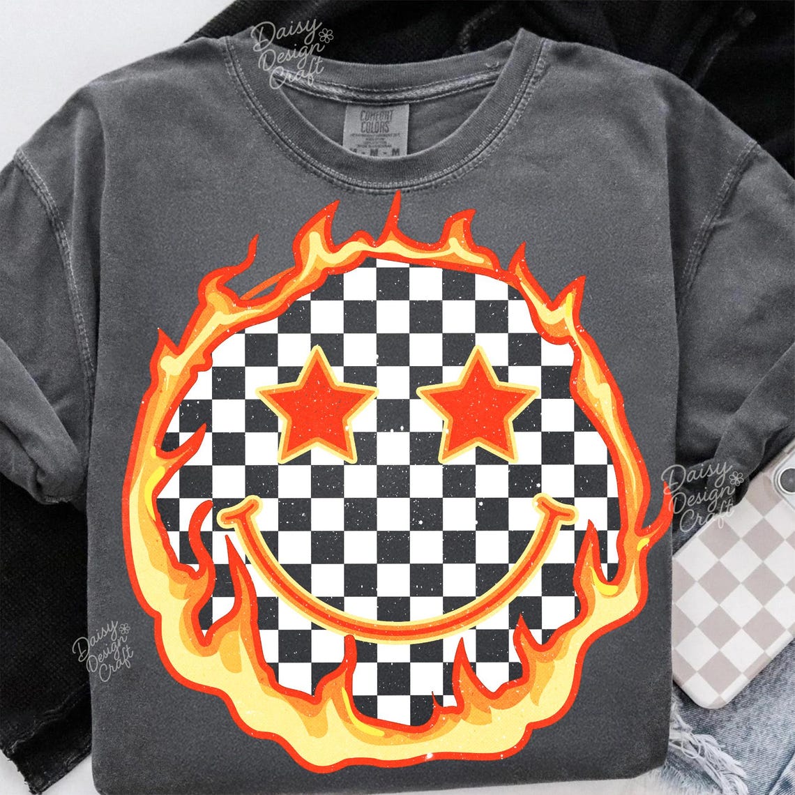 Retro Flame Checkered Smiley Face PNG, Trendy Mama Shirt Design ...
