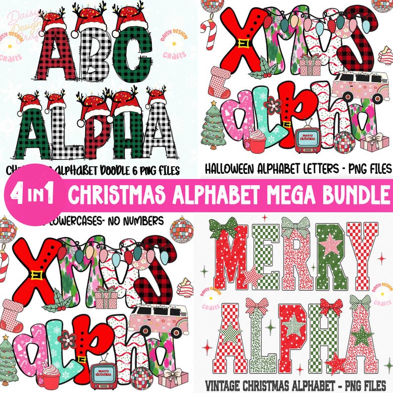 Christmas Alphabet Mega Bundle PNG, Retro Vintage Christmas Alphabet ...