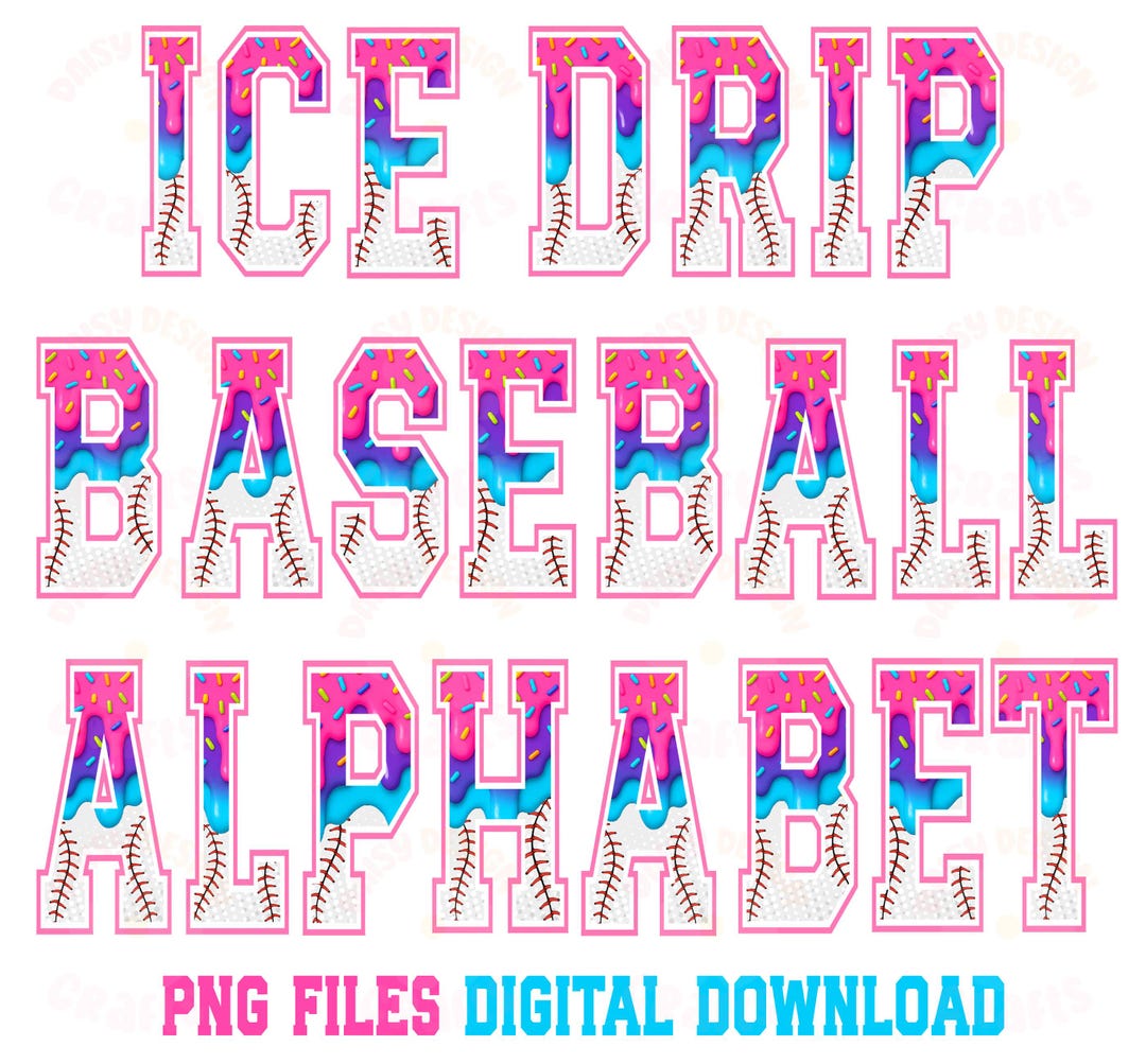 Drip Baseball Alphabet Png, Ice Cream Drip Alphabet Doodle PNG, Drippy ...