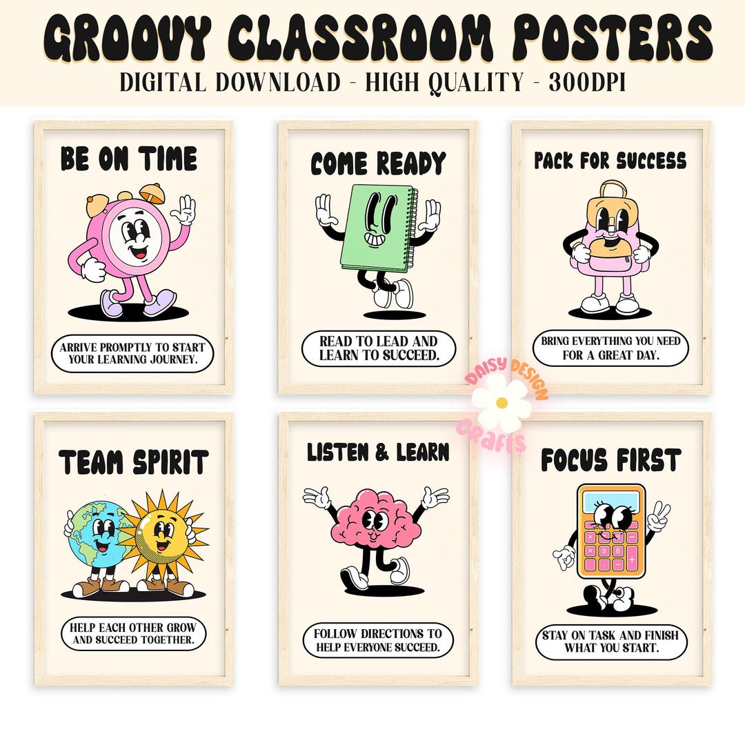 Retro Classroom Bundle: Colorful Classroom Posters, Teacher Supplies ...