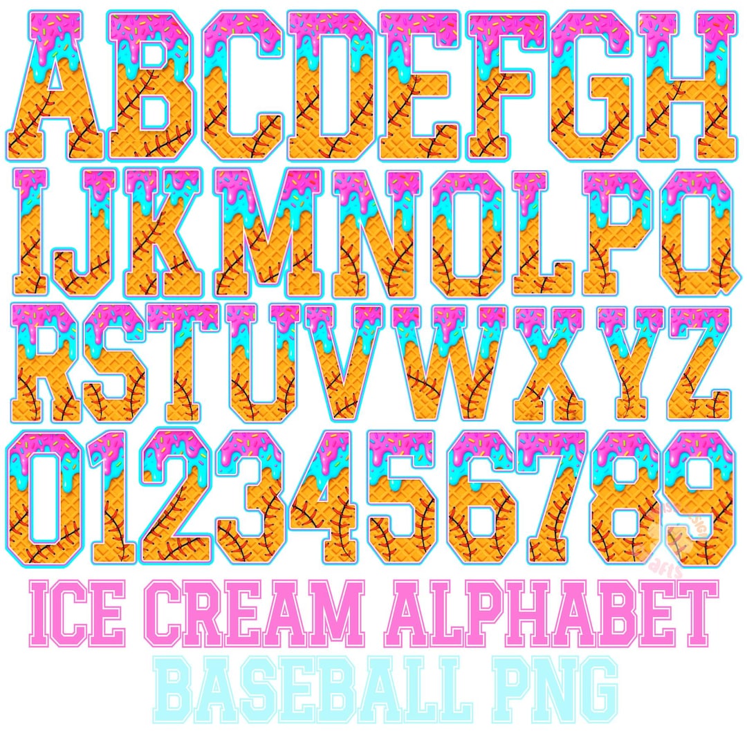 Ice Cream Drip Alphabet Doodle PNG, Pink & Blue Varsity Letters Png ...