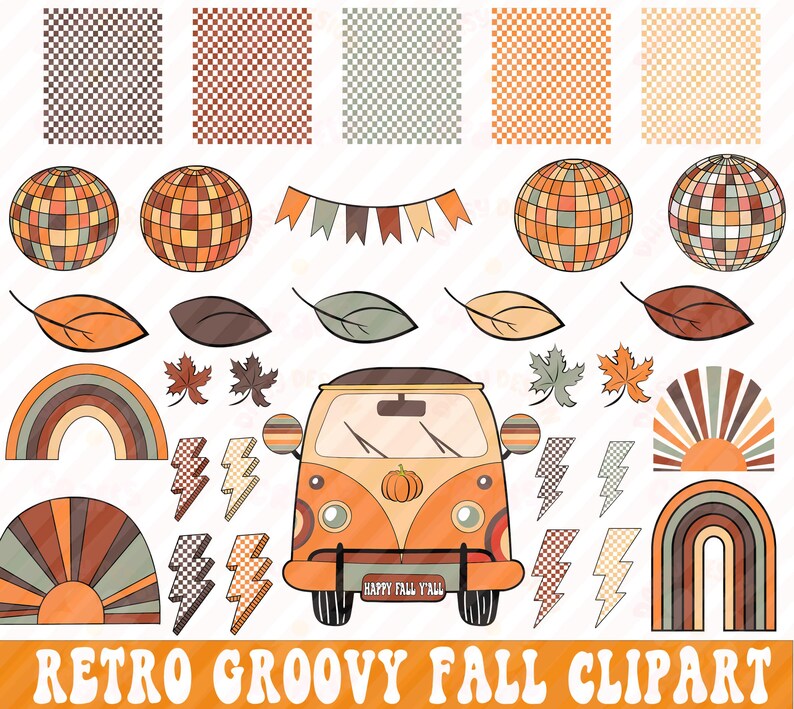 Retro Fall Clipart Png Bundle, Groovy Fall Png Bundle, Autumn Clipart ...