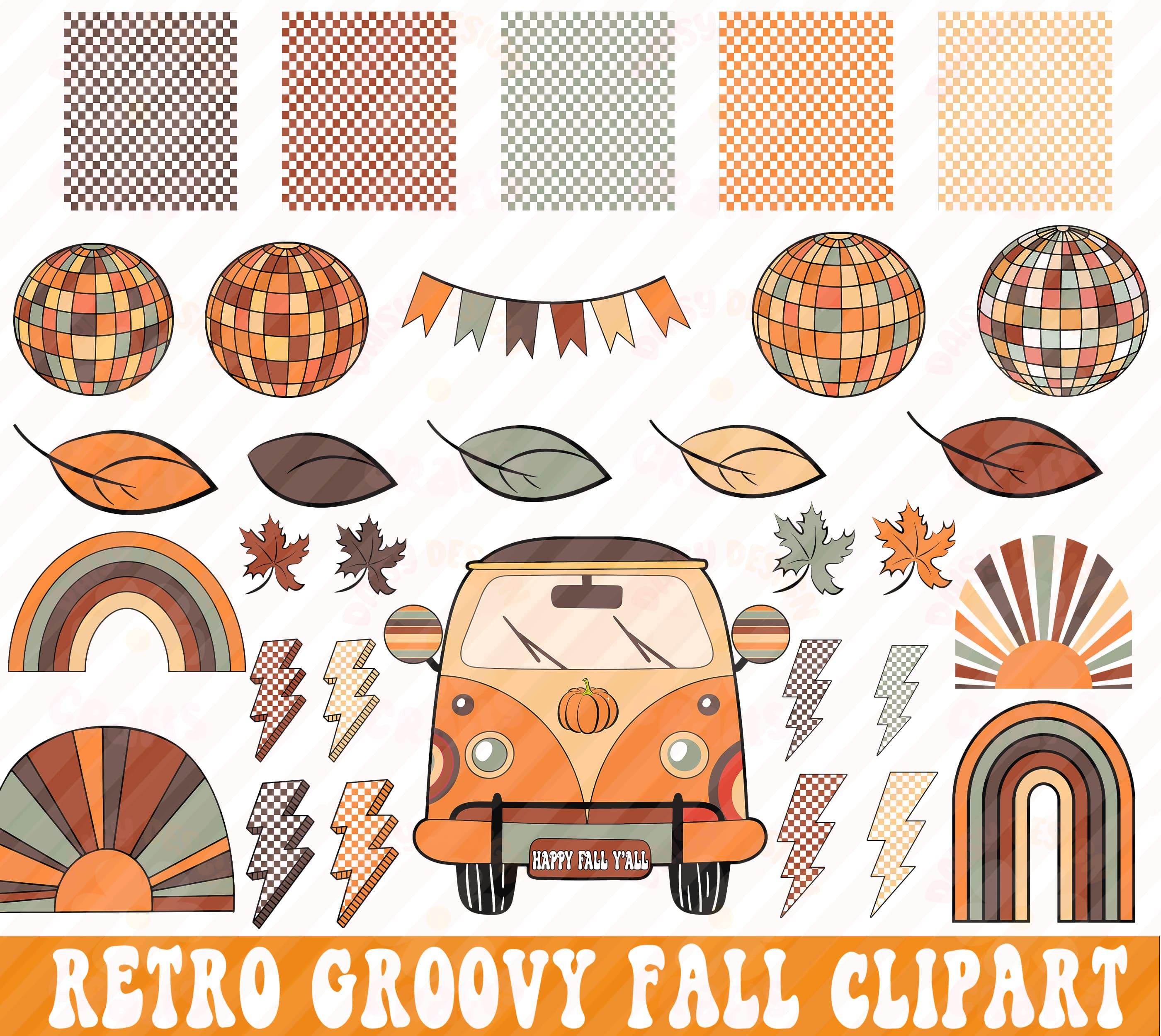 Retro Fall Clipart Png Bundle, Groovy Fall Png Bundle, Autumn Clipart ...