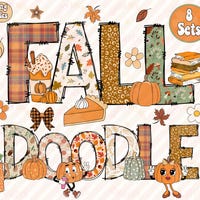 Fall PNG Doodle Alphabet Pack, 6 Sets, Leopard Print, Gingham Plaid ...