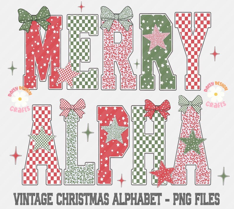 Christmas Alphabet Mega Bundle PNG, Retro Vintage Christmas Alphabet ...