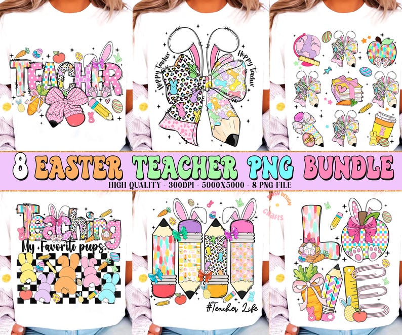 Easter Teacher Bundle Png, Teacher Easter Shirt PNG, Preppy Peeps PNG ...