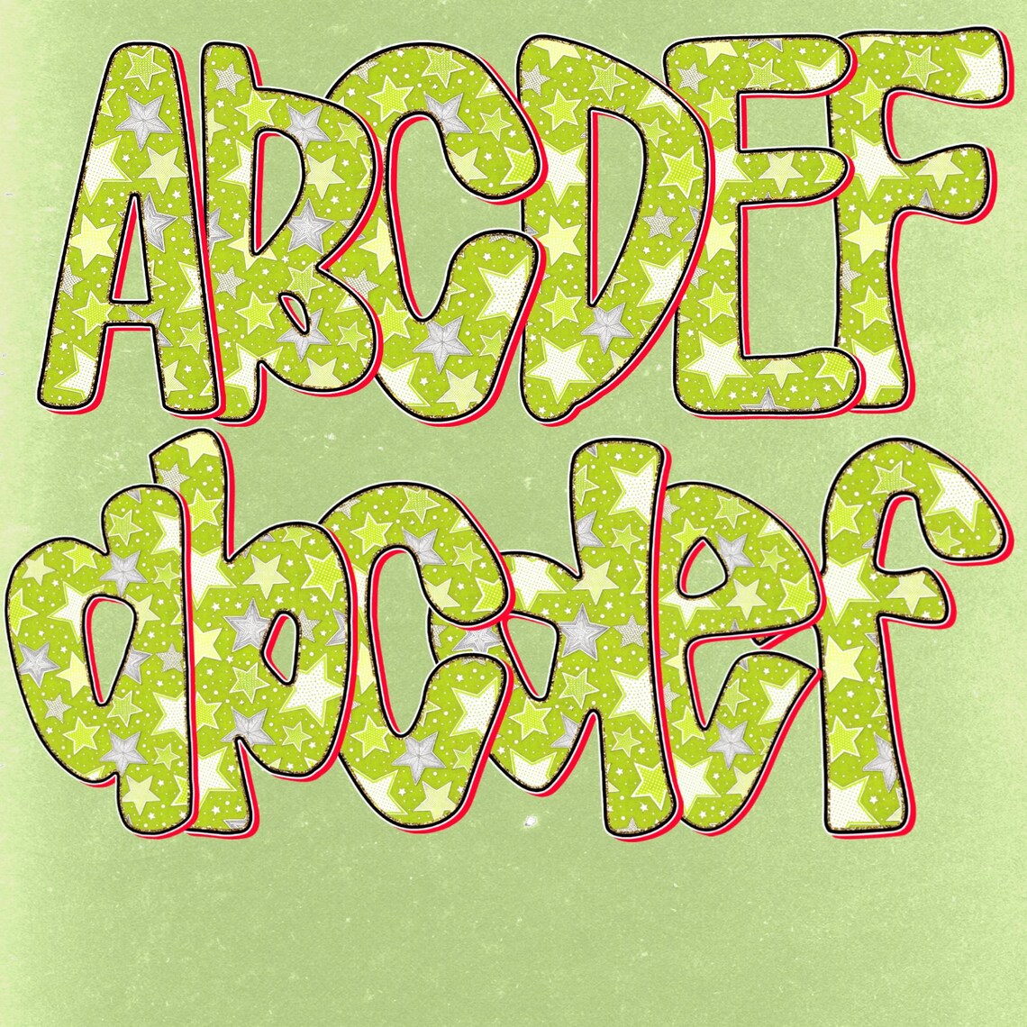 Preppy Christmas Alphabet Bundle PNG, Christmas Doodle Letters, Gingham ...