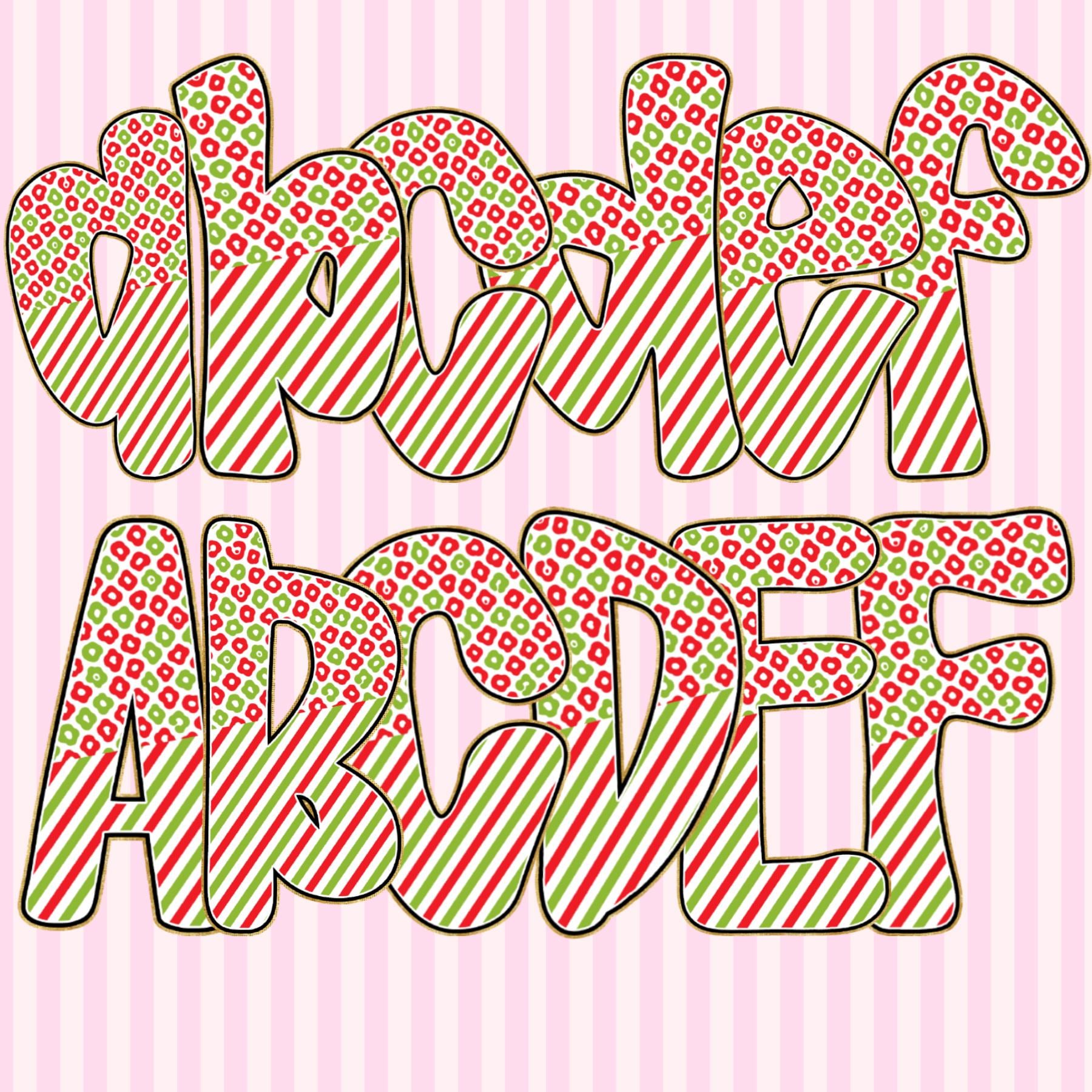 Preppy Christmas Alphabet Bundle PNG, Christmas Doodle Letters, Gingham ...