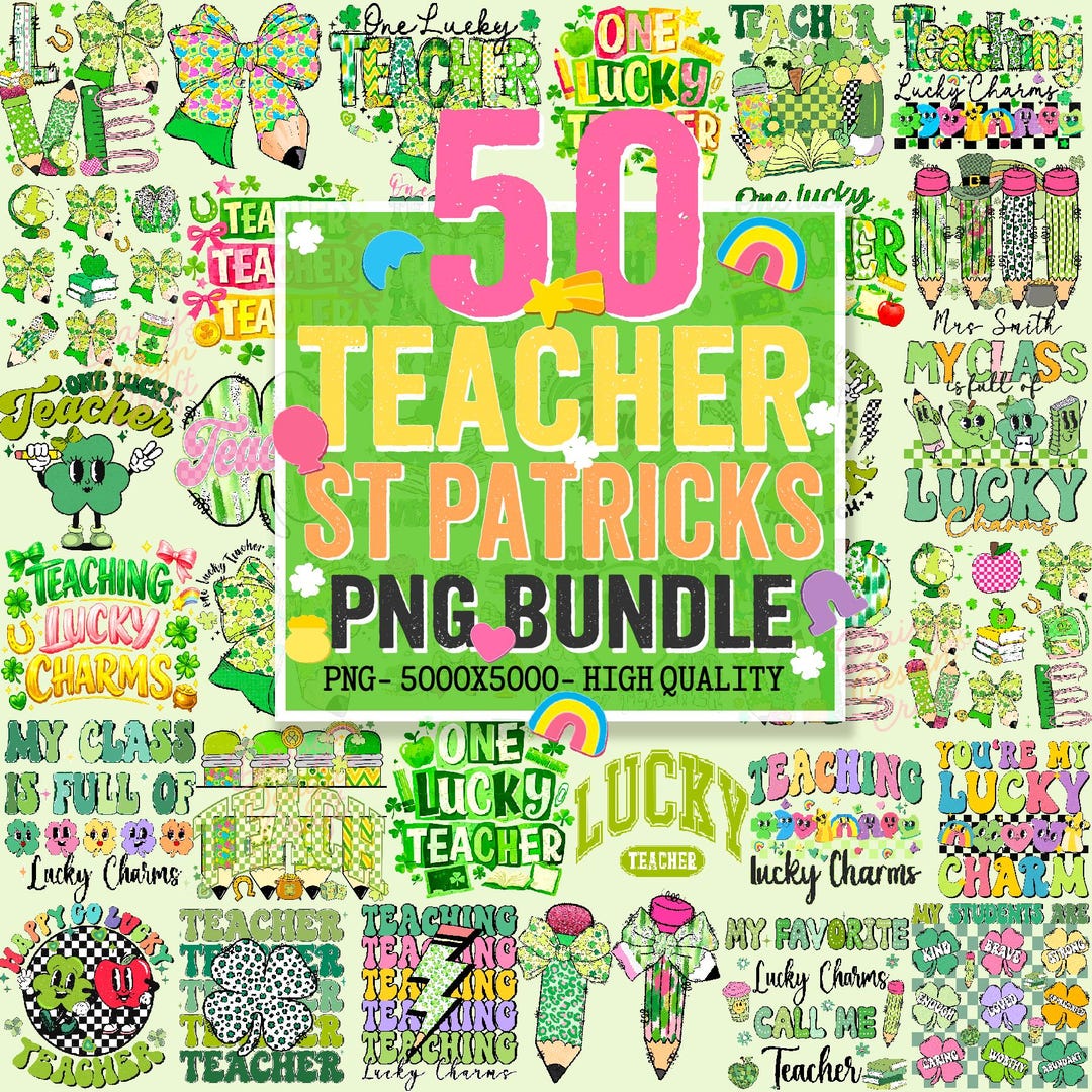 Teacher St Patrick Day Png Bundle, Retro Coquette Teacher Png, Preppy ...