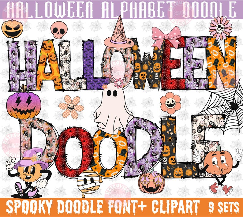 Doodle Alphabet Mega Bundle, Christmas Png Letters, Halloween Doodle ...
