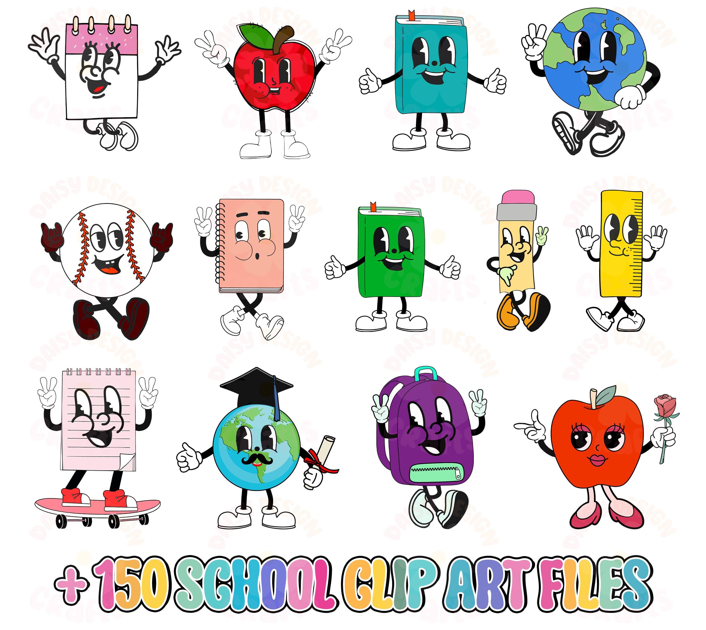 Retro School Clipart Bundle, Teacher Clipart Education, Teacher Png ...