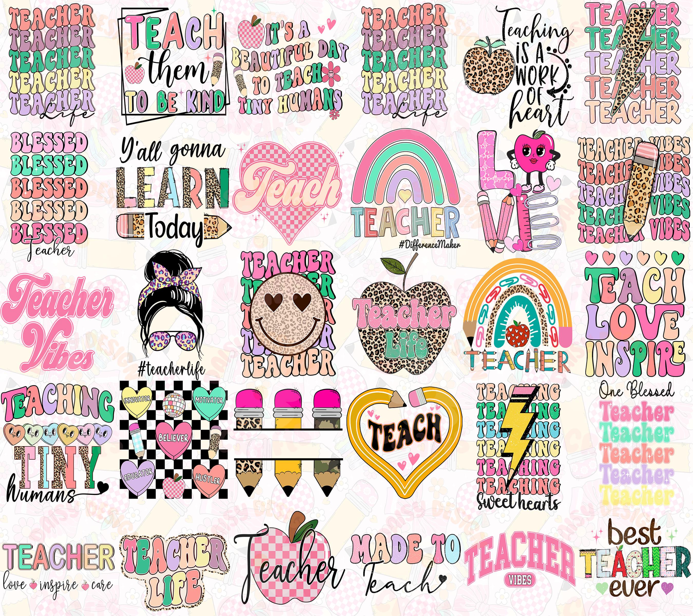 Retro Teacher Png Bundle, Teacher Shirt Png, Teacher Appreciation ...