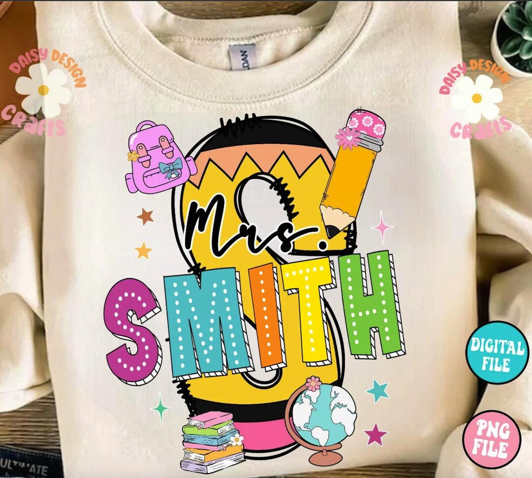 Custom Teacher Name Png, Personalized Teacher Design Png, Retro Teacher ...