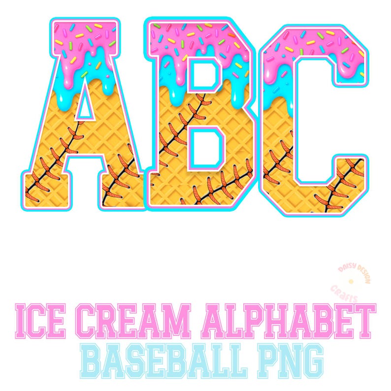 Baseball Ice Cream Drip Alphabet Doodle PNG, Pink & Blue Varsity ...