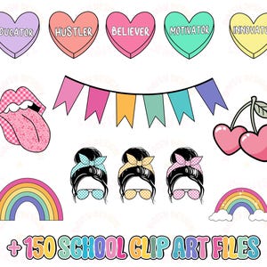 Retro School Clipart Bundle, Teacher Clipart Education, Teacher Png ...