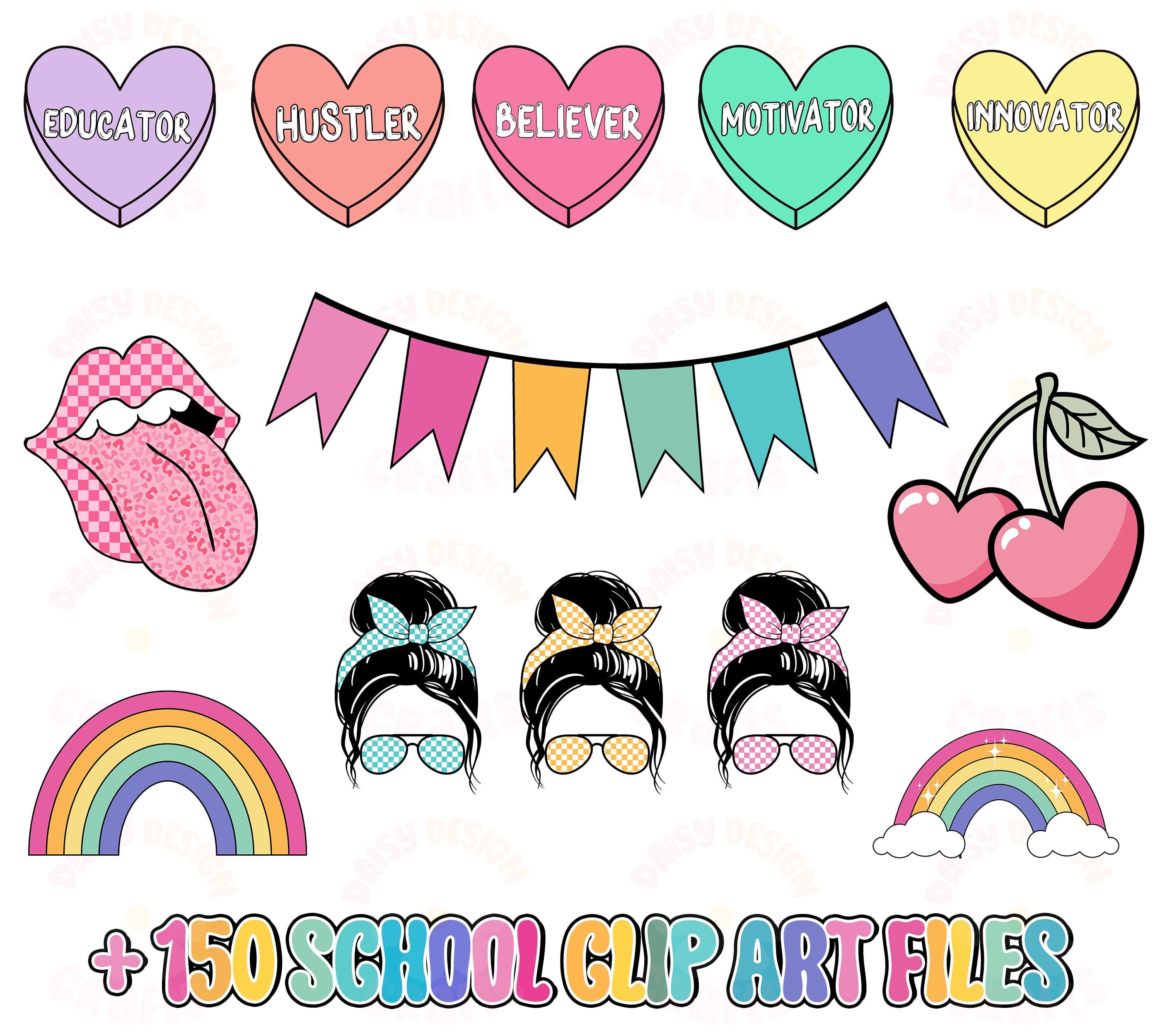 Retro School Clipart Bundle, Teacher Clipart Education, Teacher Png ...