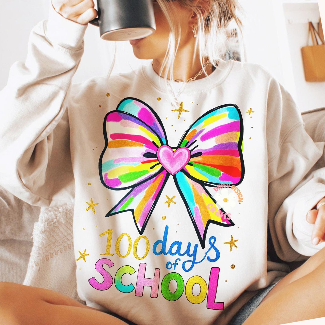 Coquette 100 Days of School PNG, Coquette Bow 100 Days Png, Colorful ...