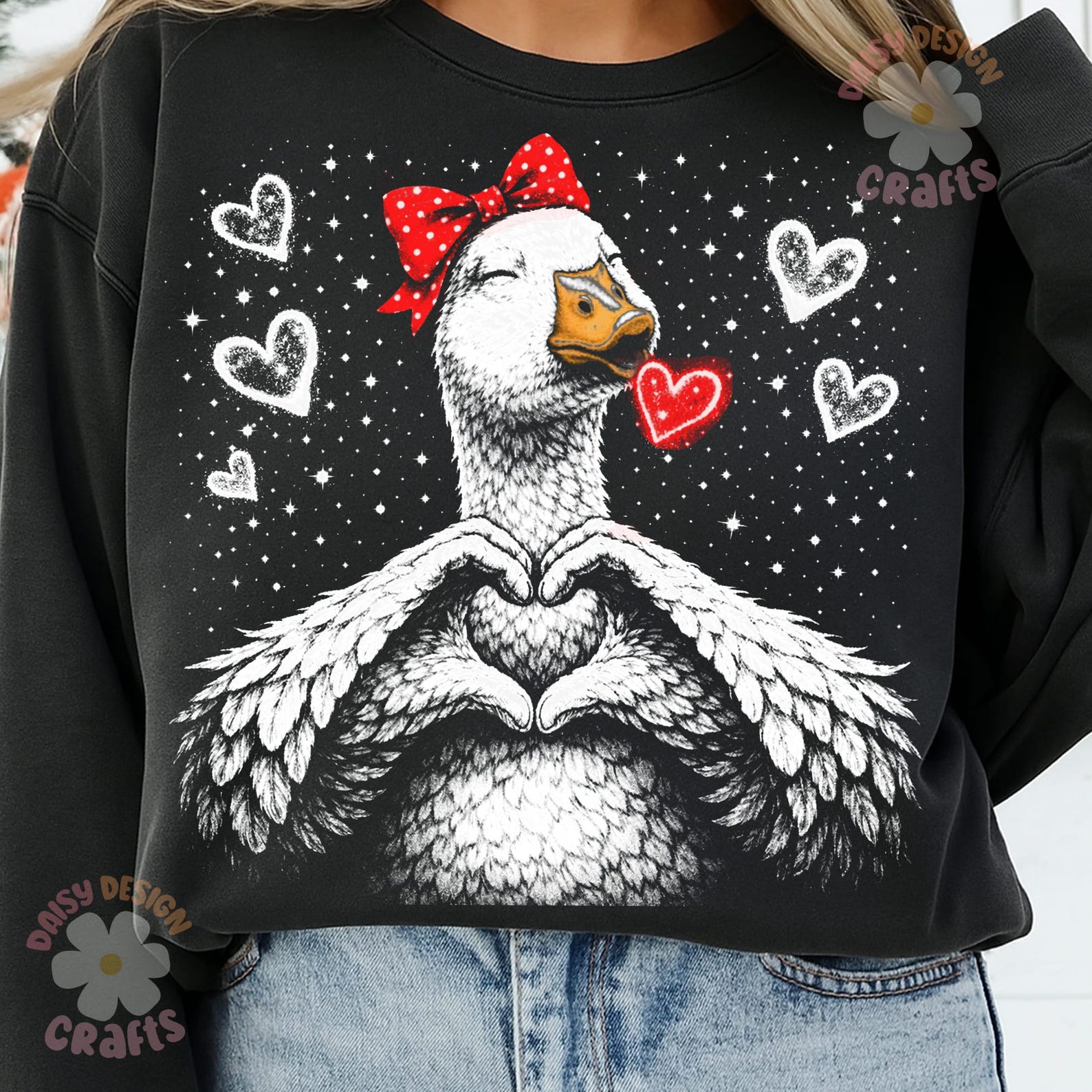 Valentine Goose PNG, Cute Goose Clipart With Bow, Heart Hands Goose ...