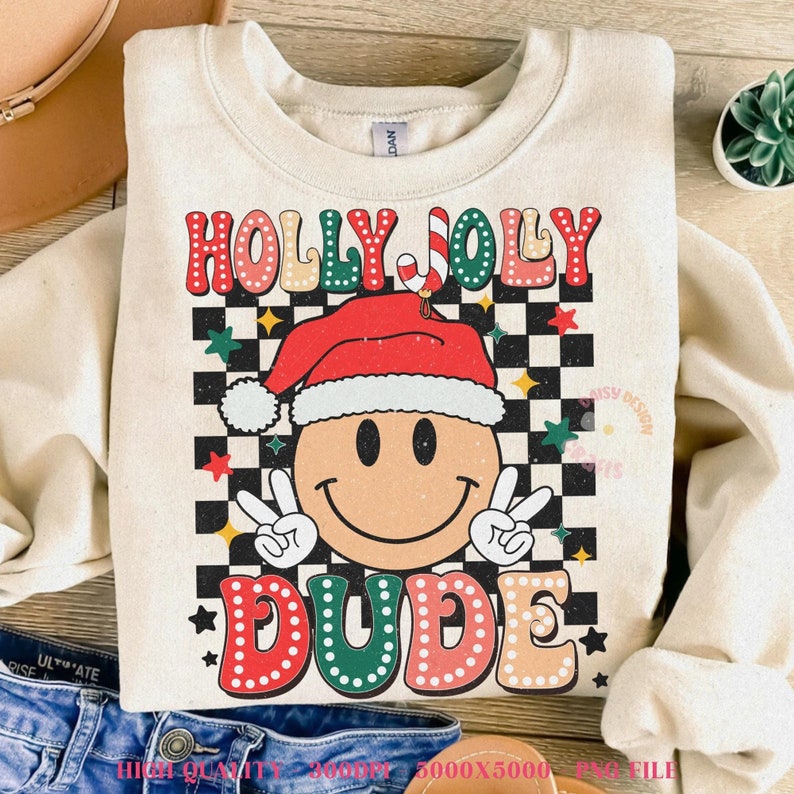 Holly Jolly Dude Kids Smiley PNG, Boys Christmas Png, Merry Christmas ...