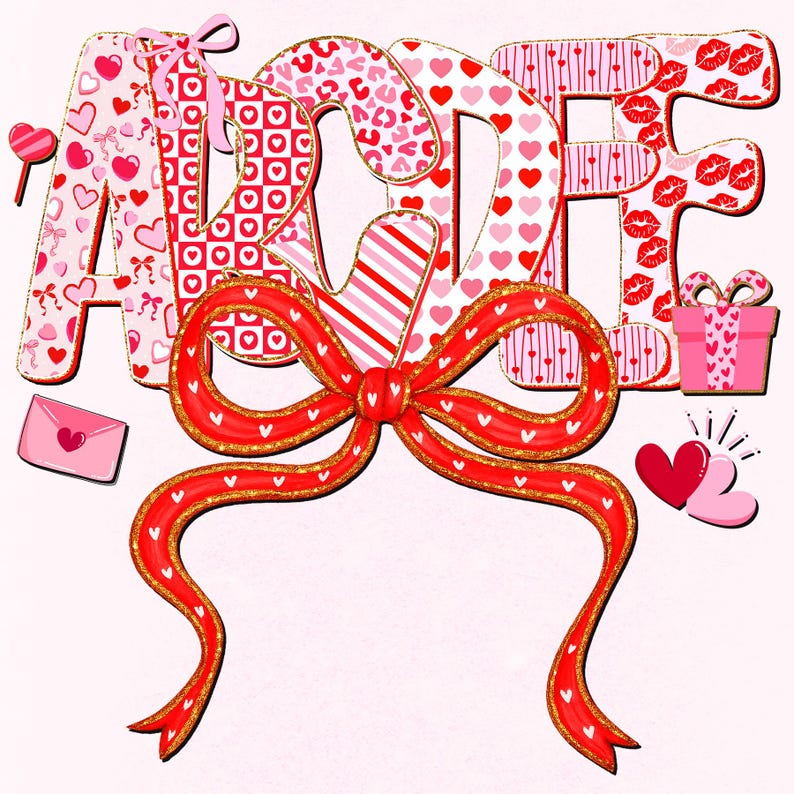 Preppy Christmas Alphabet Clipart: Retro Pink PNG Bundle, 7 Alpha Set ...