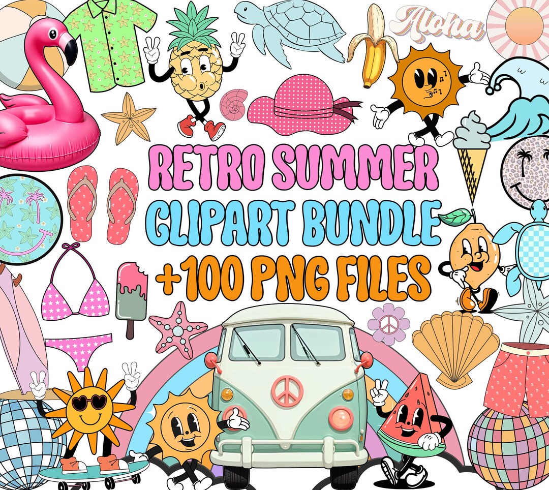 Retro Summer Clipart Png Bundle, Clipart Png Bundle, Retro Summer Png ...