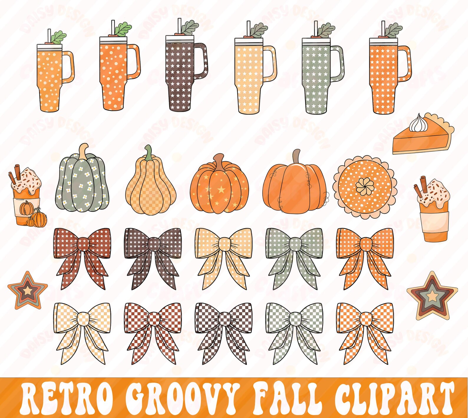 Retro Fall Clipart Png Bundle, Groovy Fall Png Bundle, Autumn Clipart ...
