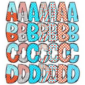 Preppy 4th of July Alphabet Set PNG, American Flag Doodle, Patriotic ...