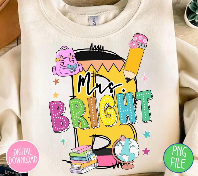 Custom Teacher Name Png, Personalized Teacher Design Png, Retro Teacher ...