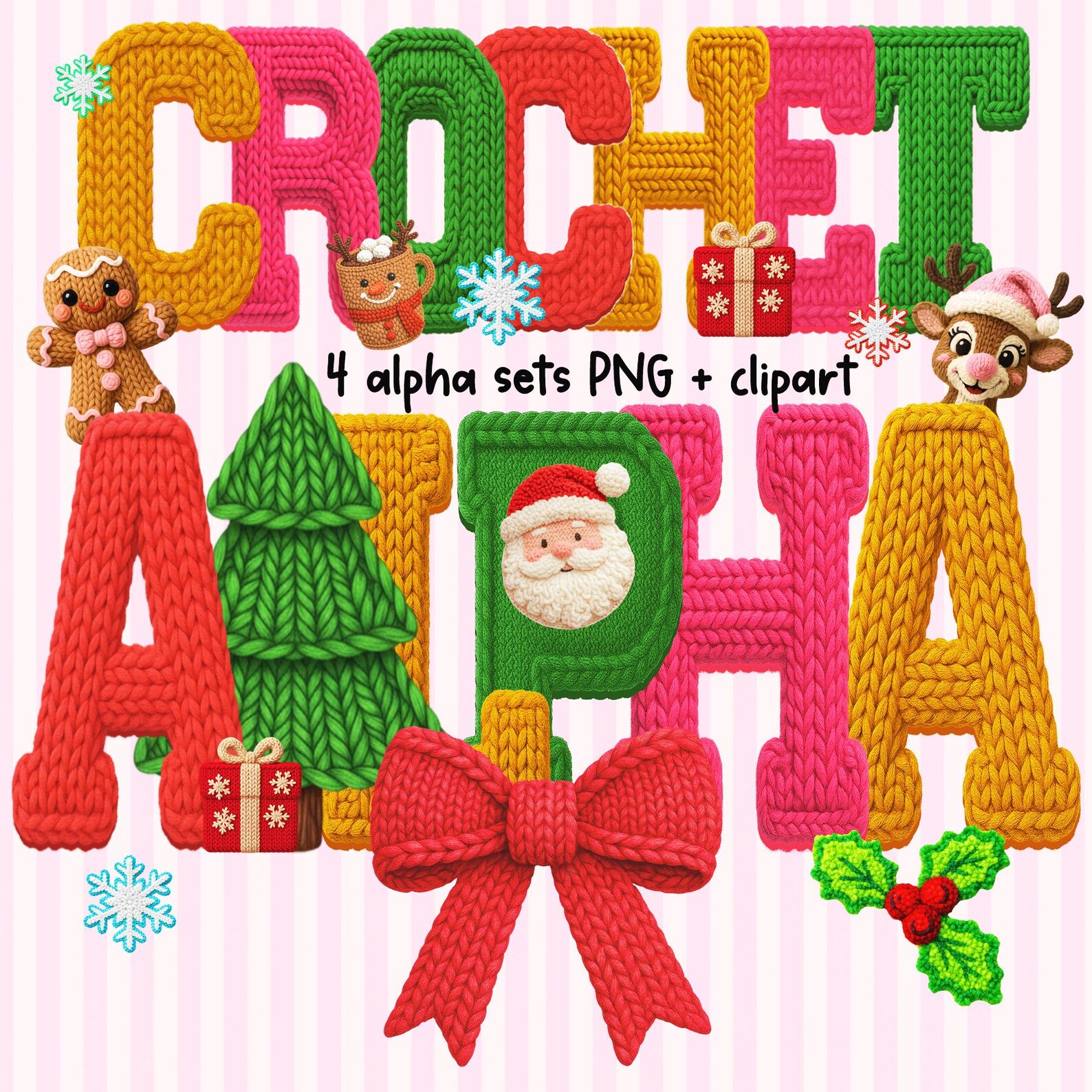 3D Crochet Yarn Varsity Alphabet PNG Set | Chunky Hand-knitted Letters ...
