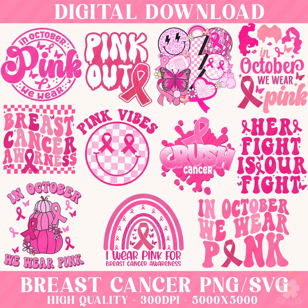 In October We Wear Pink PNG, Breast Cancer Svg Png Bundle, Pink ...