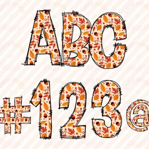 Fall Alphabet Doodle, Fall Clipart, Retro Fall Png, Fall Png Bundle ...