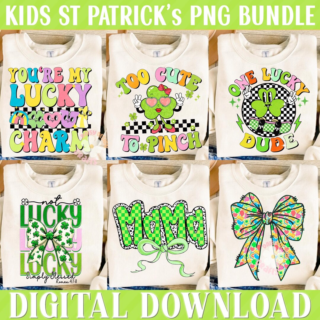 St Patricks Day Kids PNG Bundle, Retro St Patrick Png Bundle, Patricks ...